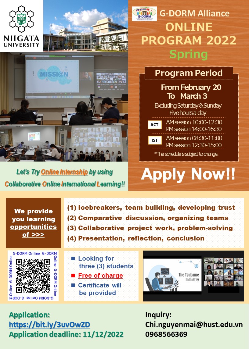 Call for application: the G-DORM Online Programs 2022 (Spring Program), organized by Niigata ...